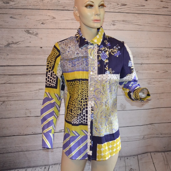Elliott Lauren | Tops | Elliott Lauren Floral Patchwork Blouse Shirt ...